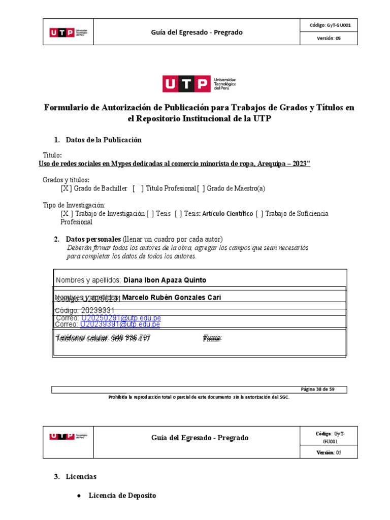 10 Autorizacion de Publicación en Repositorio | Descargar gratis PDF | Creative Commons