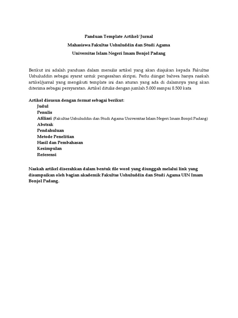 Template Artikel Jurnal Mahasiswa FUSA | PDF