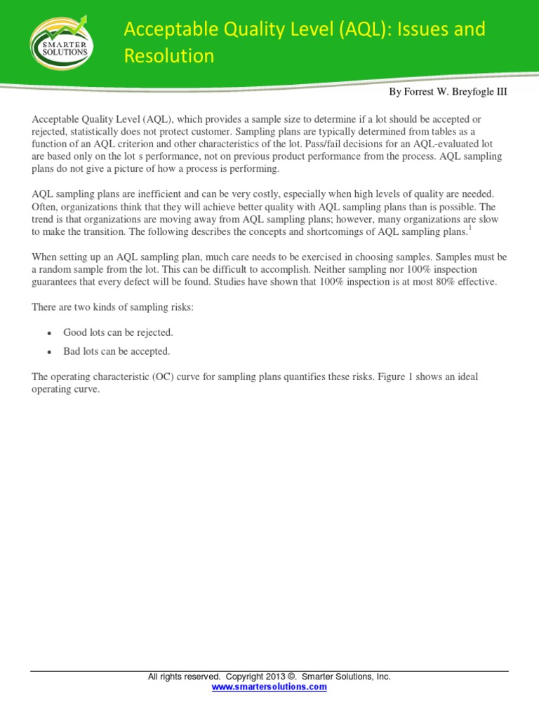 Acceptable Quality Level (AQL) Issues and Resolution | PDF | Sampling ... Acceptable Quality Level (AQL) Issues and Resolution | PDF | Sampling ...
