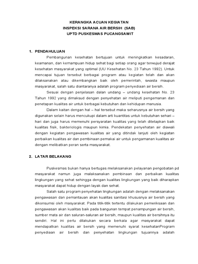 KAK Inspeksi Sarana Air Bersih (SAB) | PDF