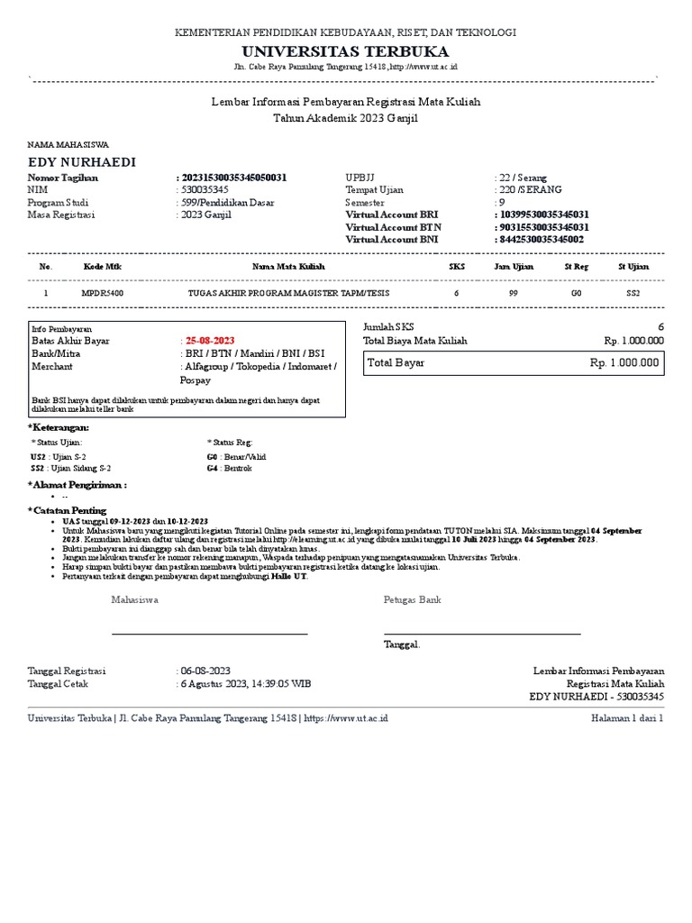 UT - Sistem Informasi Akademik - Edy Nurhaedi - 2023 | PDF
