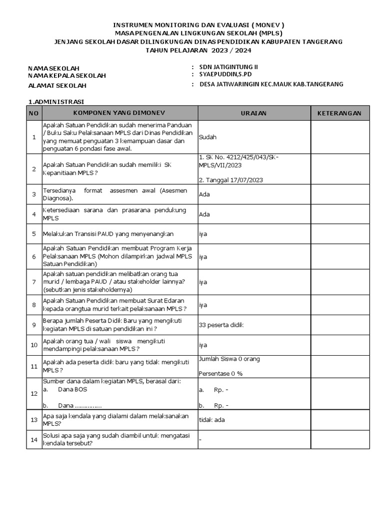 INSTRUMEN MPLS 2023 SDN Jatigintung II | PDF