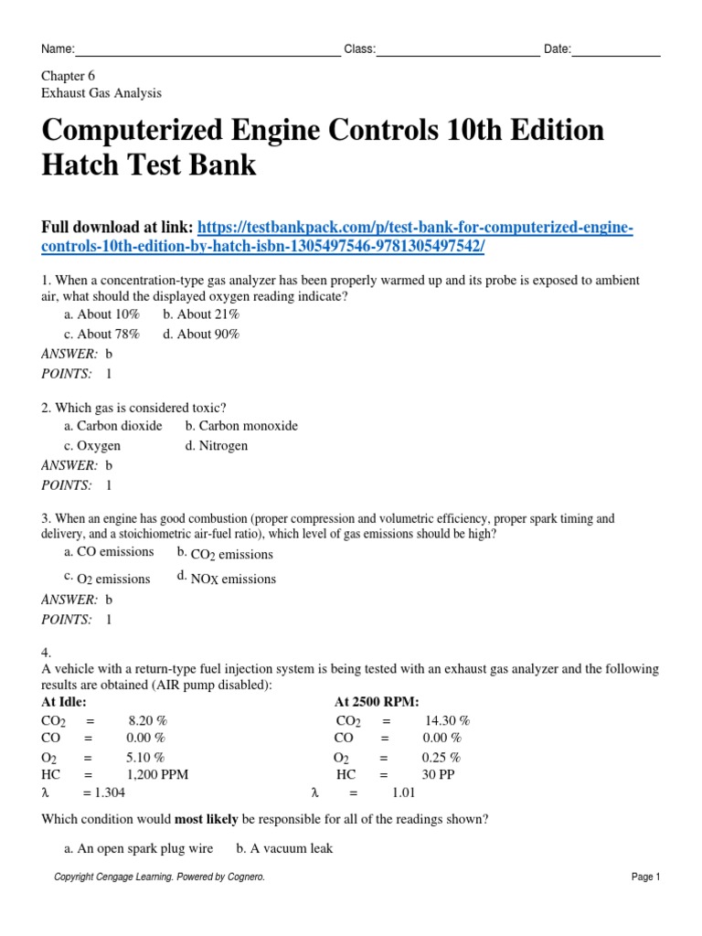Computerized Engine Controls 10th Edition Hatch Test Bank Download Pdf