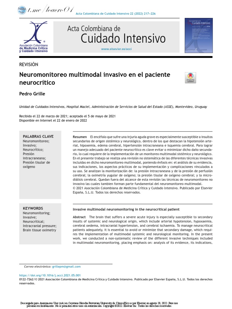 Neuromonitoreo Multimodal Invasivo en El Paciente Neurocrítico | PDF | Medicina CLINICA ...