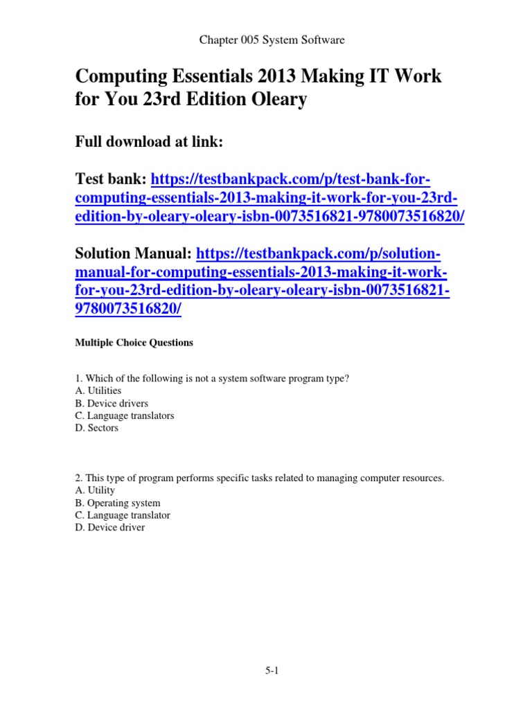 Computing Essentials 2013 Making IT Work for You 23rd Edition OLeary ...