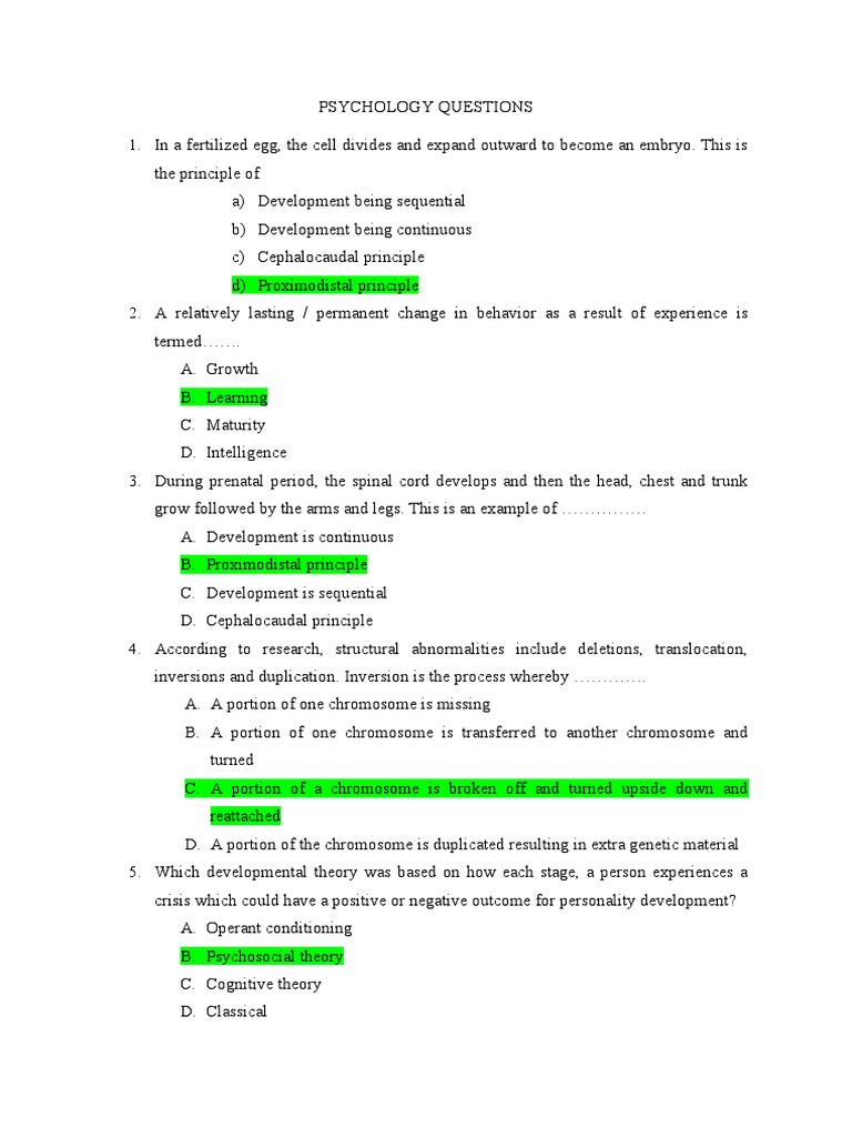 Psychology Questions | PDF | Self-Improvement | Wellness