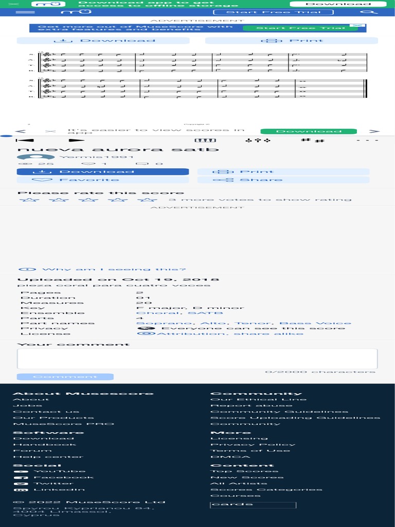 Nueva Aurora Satb Sheet Music For Soprano, Alto, Tenor, Bass Voice ...