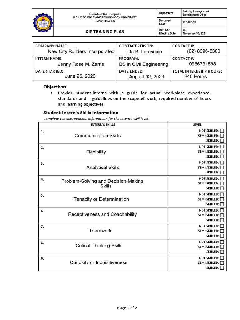 Zarris QF SIP 09 SIP Training Plan Structural | PDF