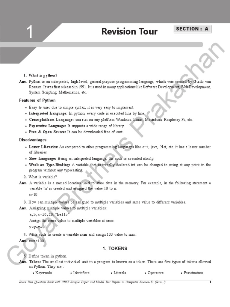 Score Plus Very Importntat Revision Tour | PDF | Parameter (Computer Programming) | Boolean Data ...