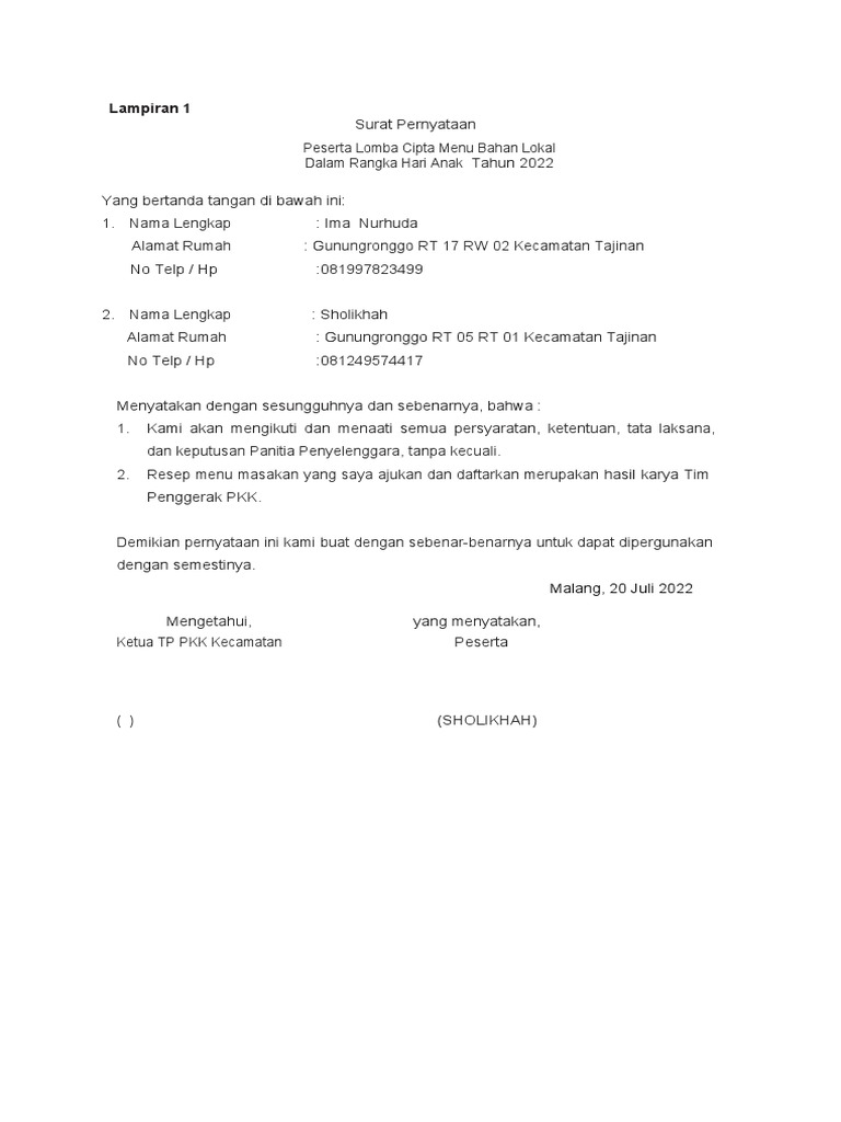 Lampiran Lomba Cipta Menu | PDF