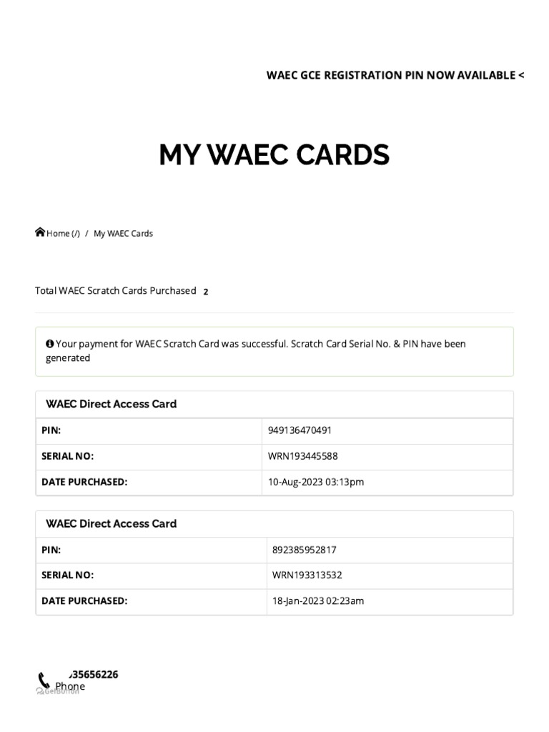 My WAEC Cards - NaijaResultPins | PDF