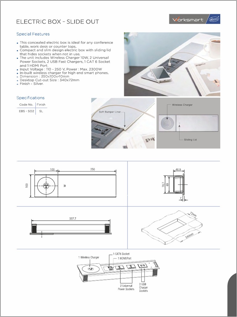 Electric Box Slide Out 2 With Wireless Charger 10 Watt 2 Universal ...
