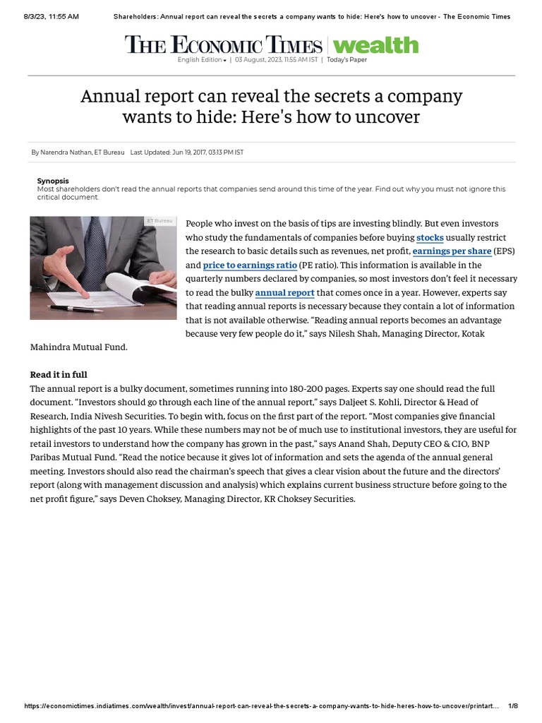 Shareholders - Annual Report Can Reveal The Secrets A Company Wants To ... Shareholders - Annual Report Can Reveal The Secrets A Company Wants To ...
