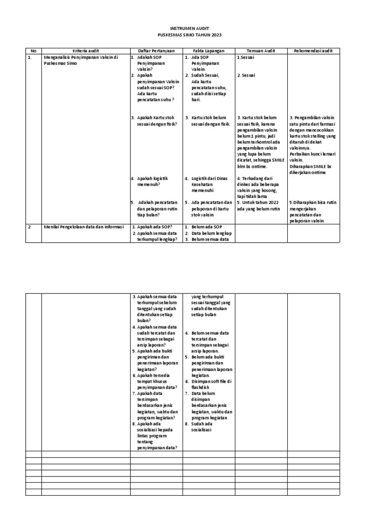 Instrumen Audit Imunisasi | PDF