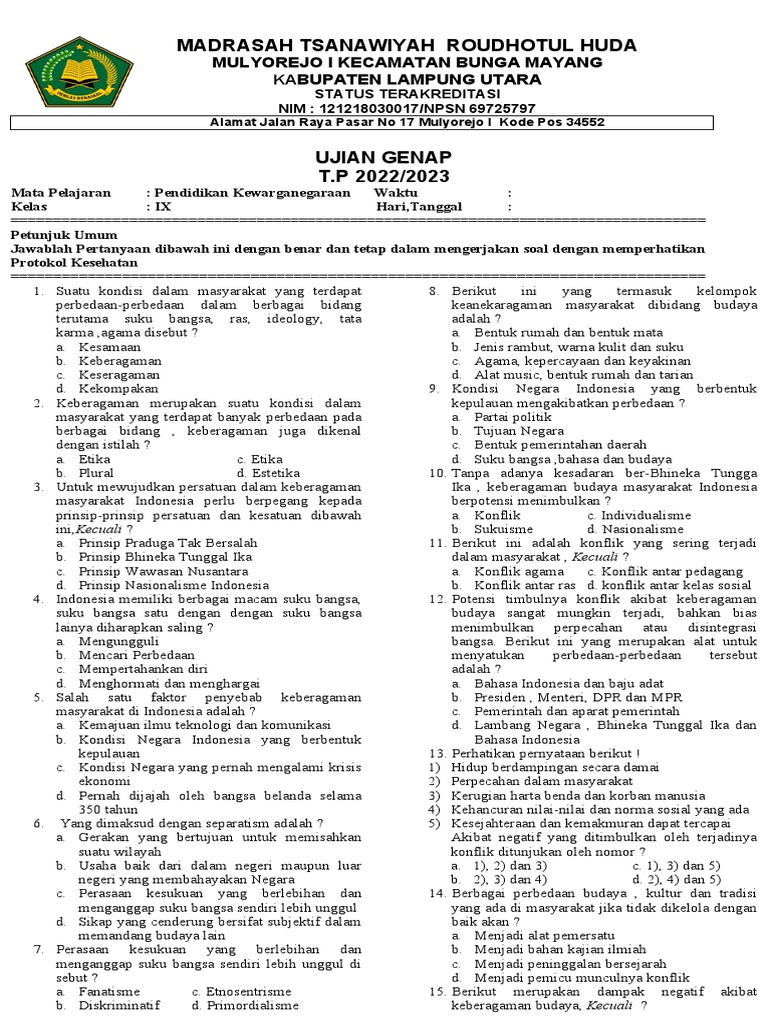 Soal PAT PKN Kelas IX | PDF