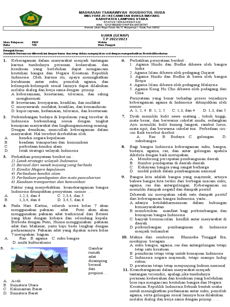 Soal UAS PKN Kelas VII | PDF | Agama & Spiritualitas