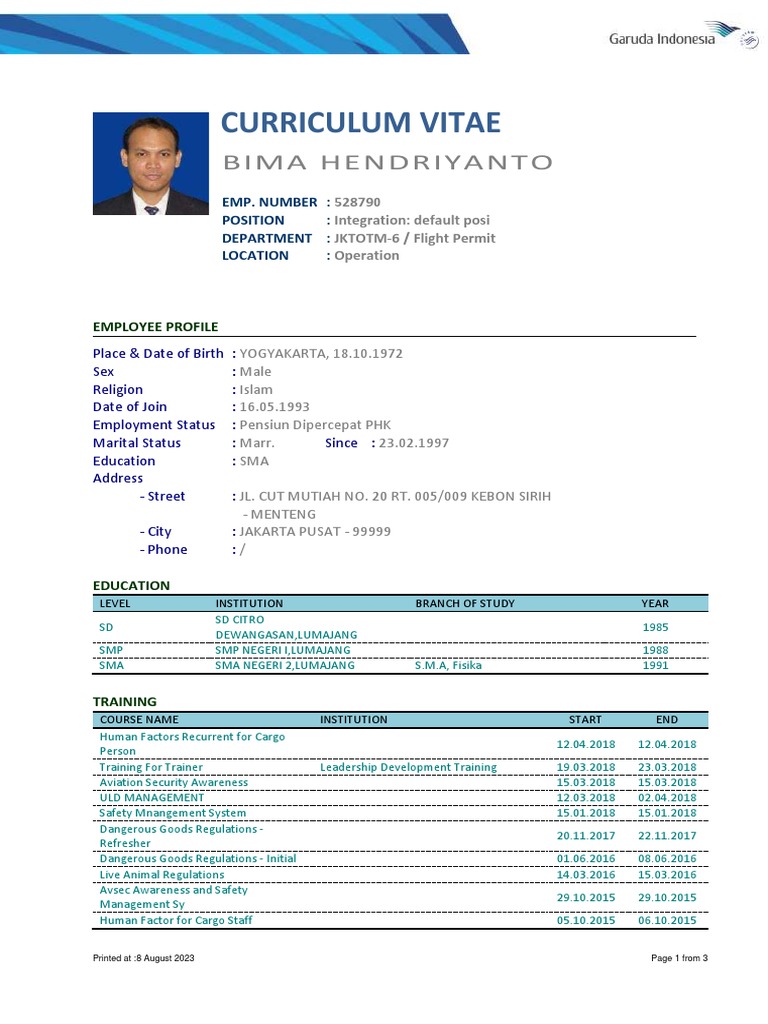 Curriculum Vitae: Bima Hendriyanto | PDF