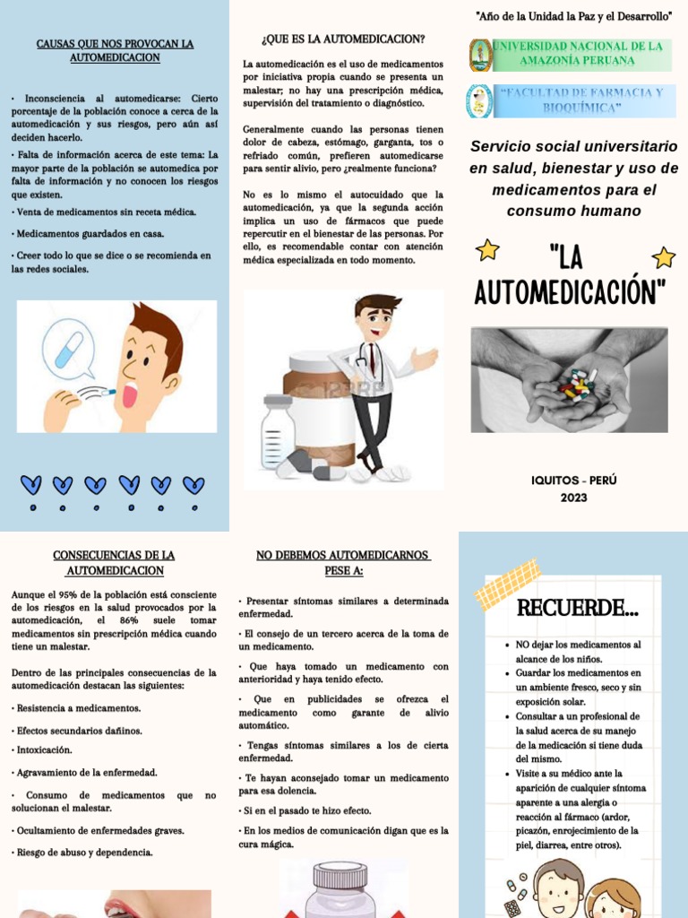 Tríptico de La Automedicación | Descargar gratis PDF | Medicamentos con receta | Epidemiología