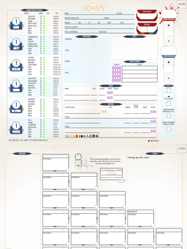 RPGNarco Genesys Landscape Character Sheet CALCULATING v1 | PDF ...