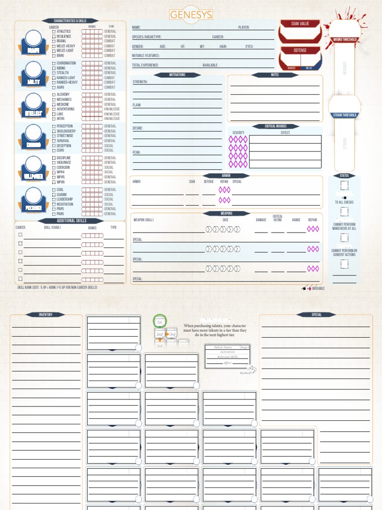 RPGNarco Genesys Landscape Character Sheet PRINT v1 | Download Free PDF | Role Playing Games