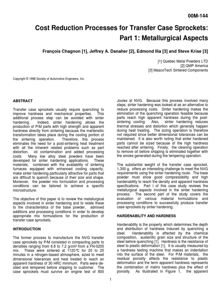 Cost Reduction Process Transfer Case Sprockets | PDF