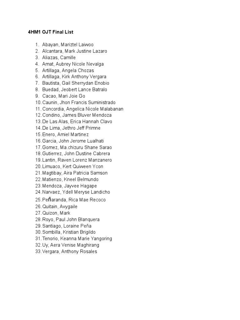 4HM1 OJT Final List | PDF