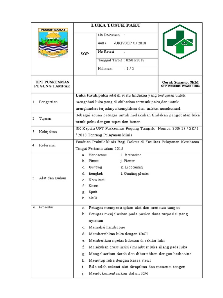 Prosedur Penanganan Luka Tusuk Paku | PDF