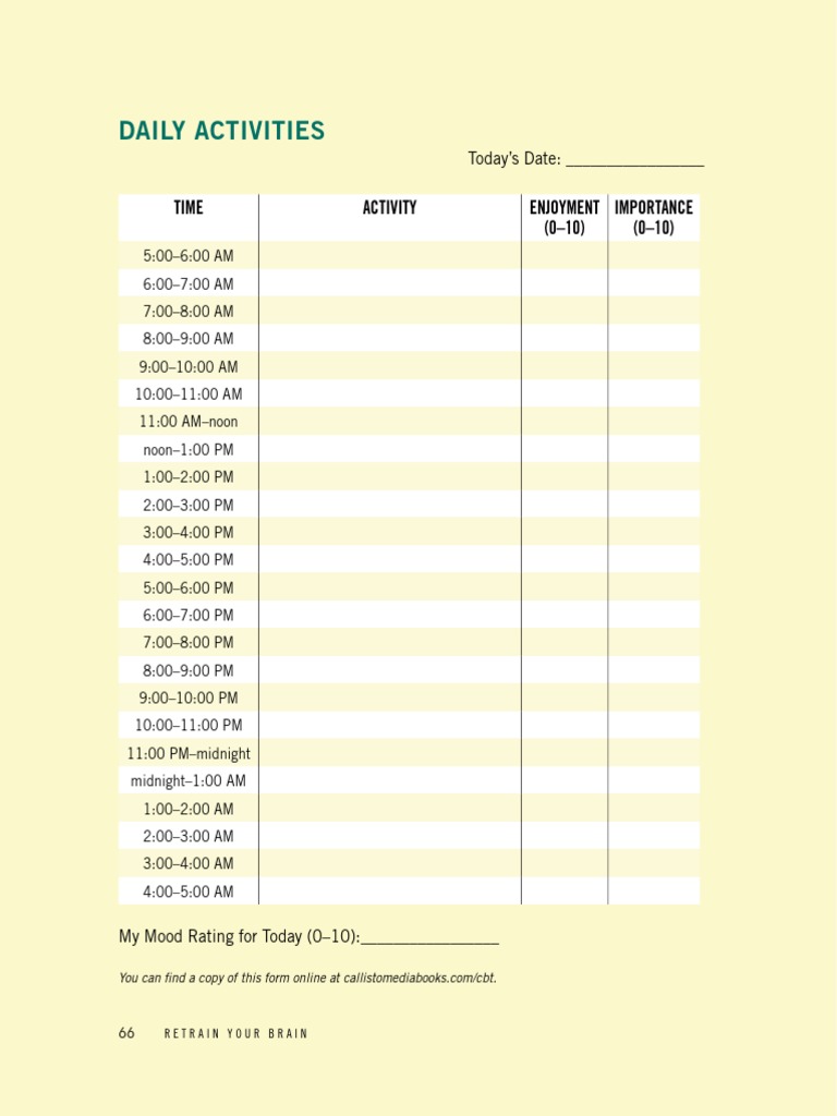 CBT Daily Activity Schedule | PDF | Career & Growth | Finance & Money ...