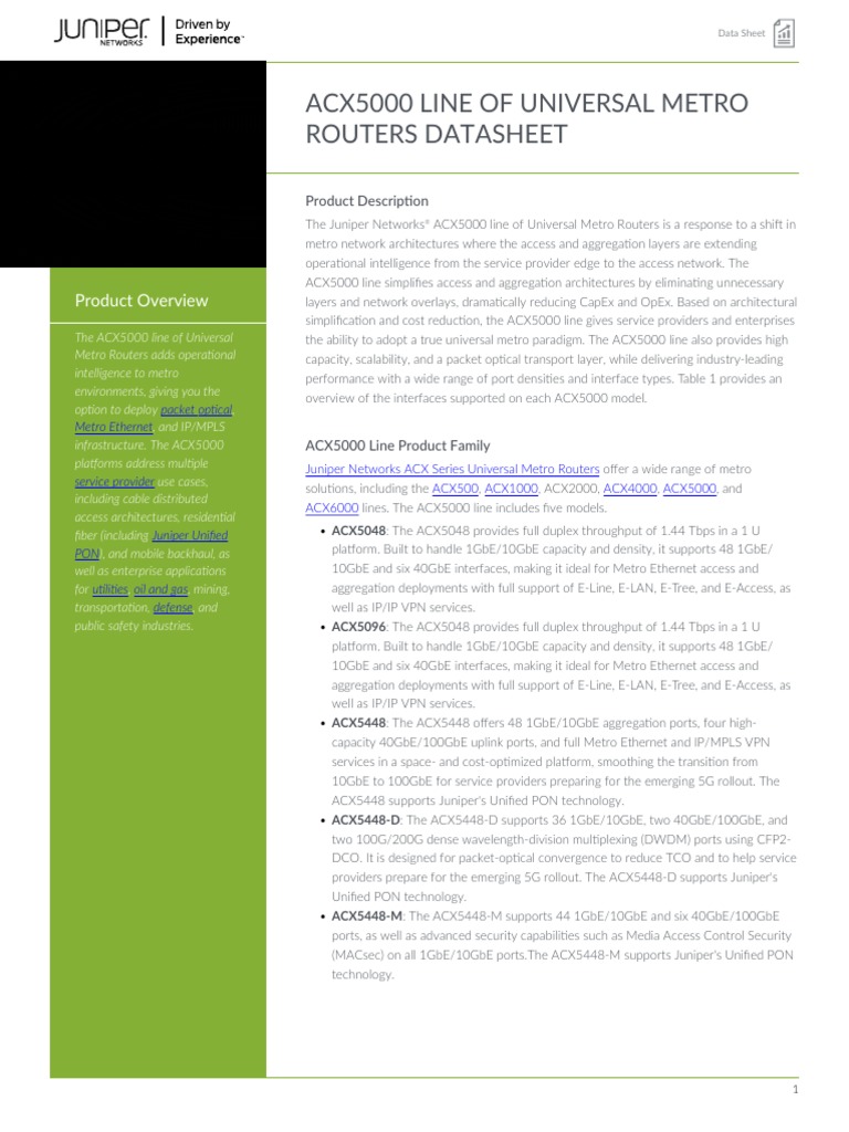 Acx5000 Line of Universal Metro Routers Datasheet | PDF | Computer ...