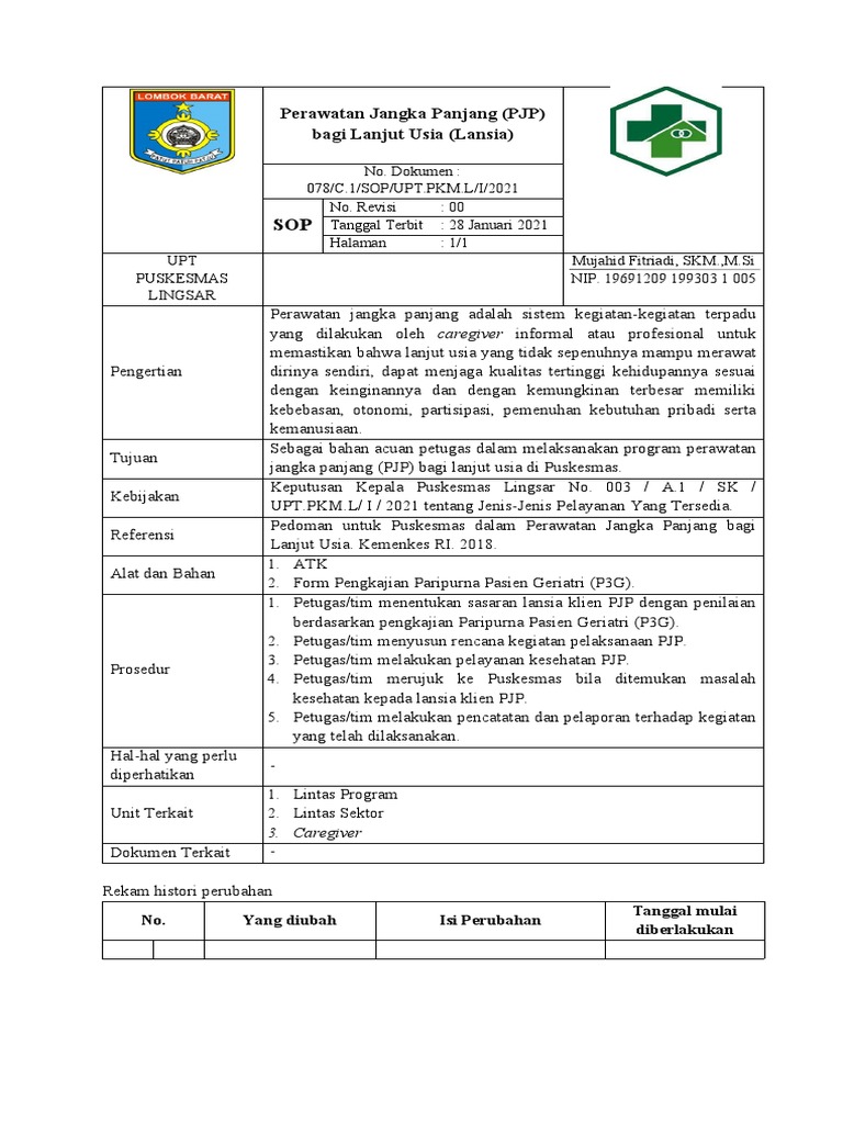 Sop Perawatan Jangka Panjang Bagi Lansia | PDF
