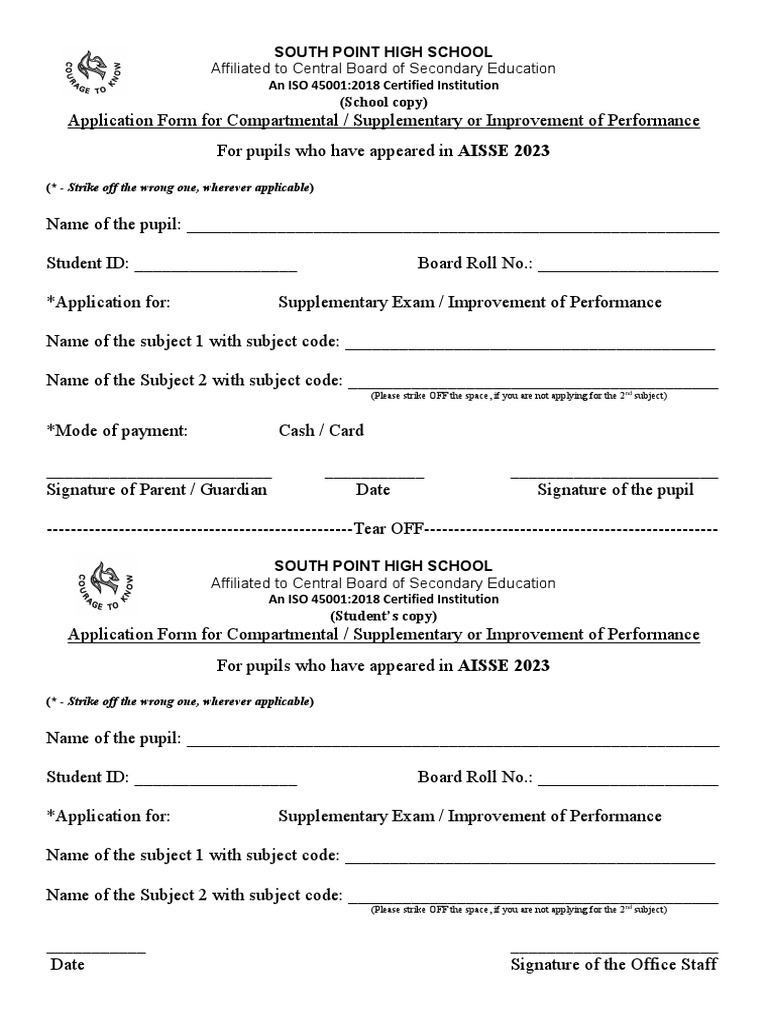 South Point High School - Aisse 2023 (Compartmental Examination ...