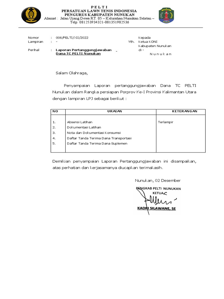 Surat Pengantar SPJ Porprov | PDF
