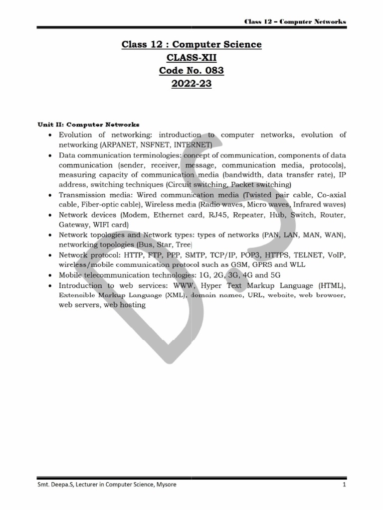 Class 12 Networking Notes 22 23 Part A Pdf