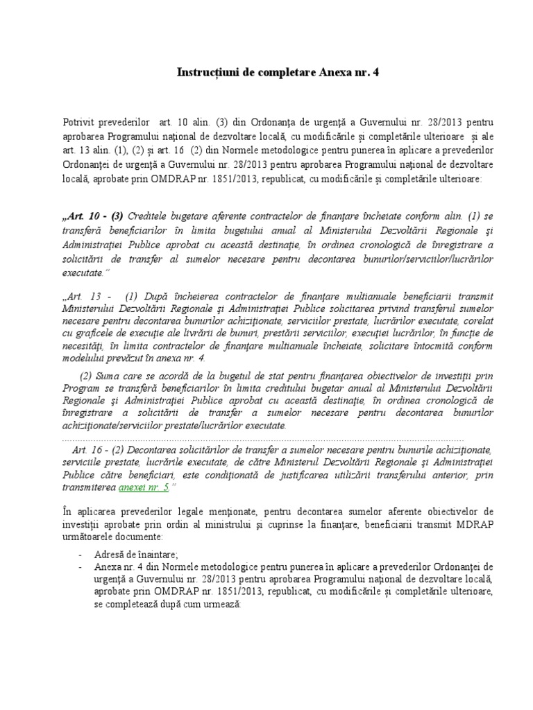 Instructiuni Completare Anexa 4 | PDF