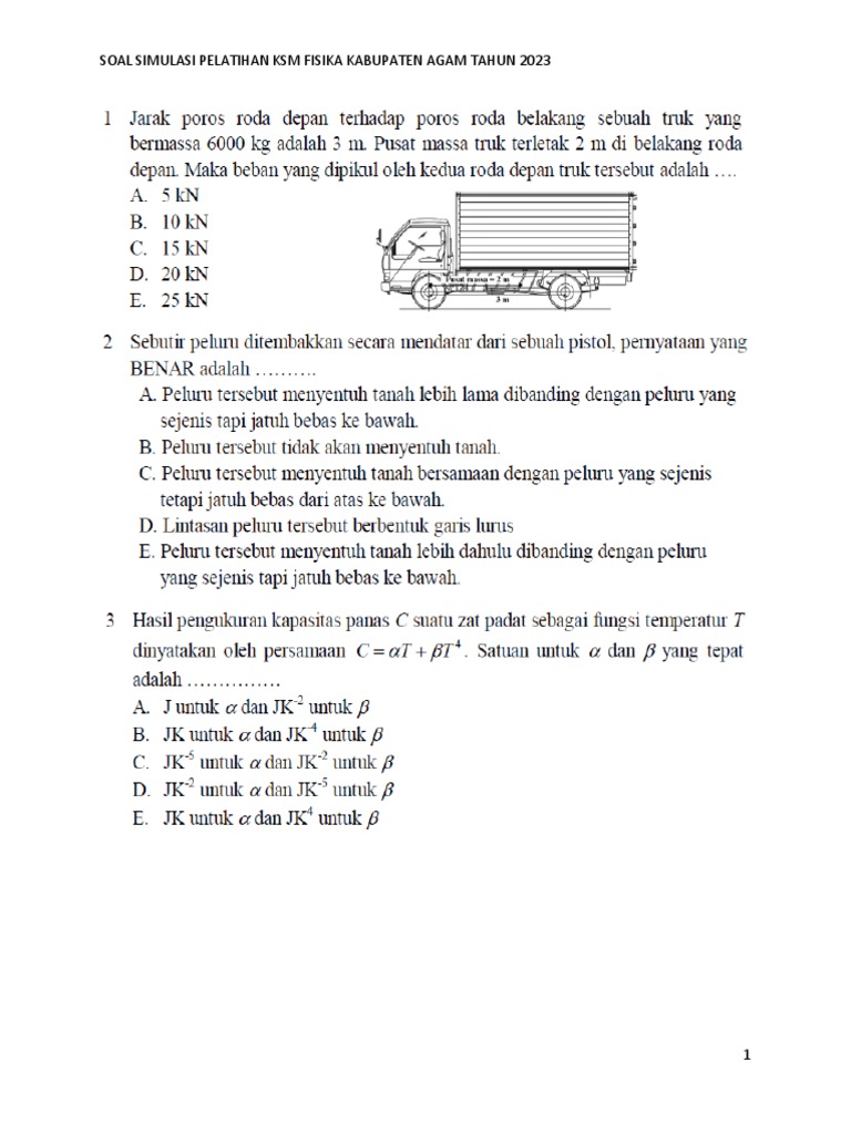 Soal Simulasi KSM Fisika Agam 2023 - 071617 | PDF