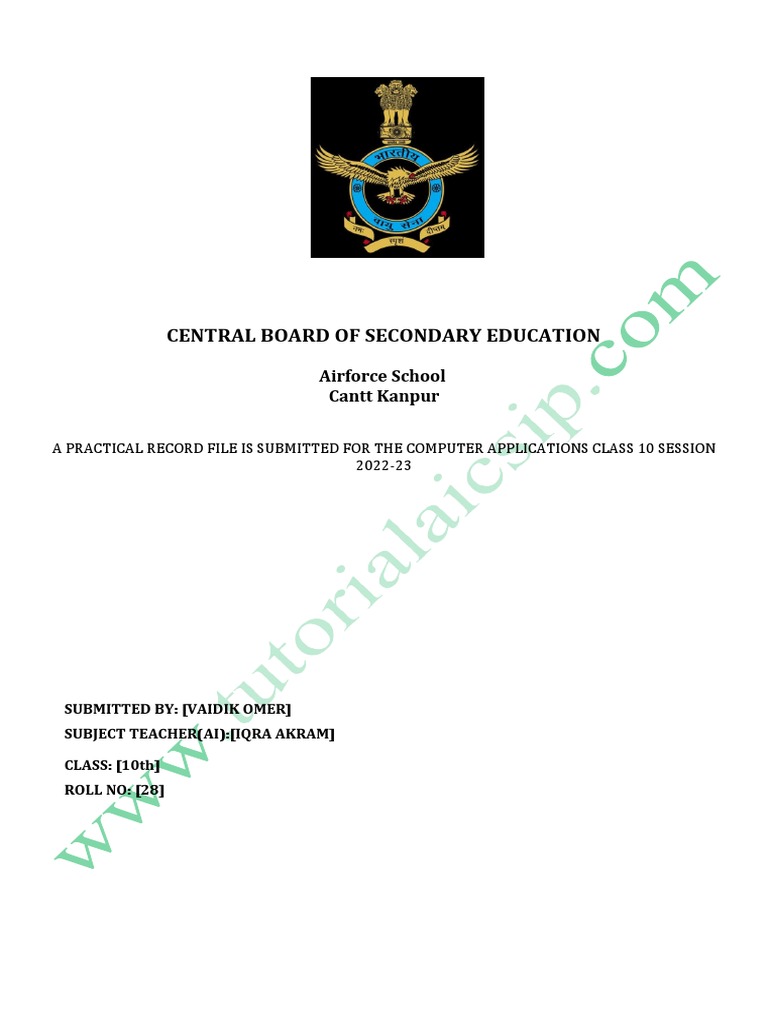 Practical File Computer Applications Class 10 For 2022-23 | PDF | Html ...