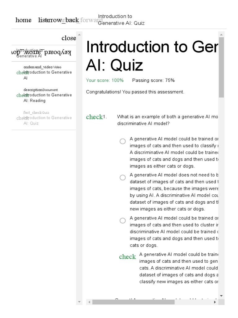 Introduction To Generative AI - Quiz - Google Cloud Skills Boost | PDF | Cybernetics | Cognitive ...