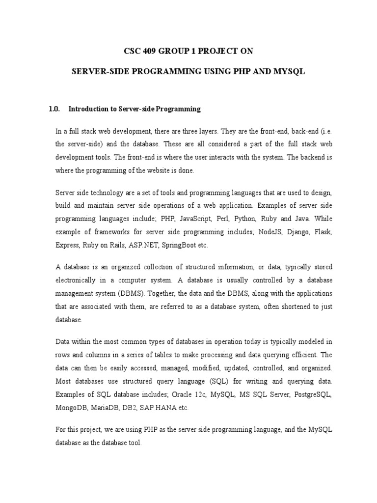 CSC 409 Group 1 Project | PDF | Php | Databases CSC 409 Group 1 Project | PDF | Php | Databases