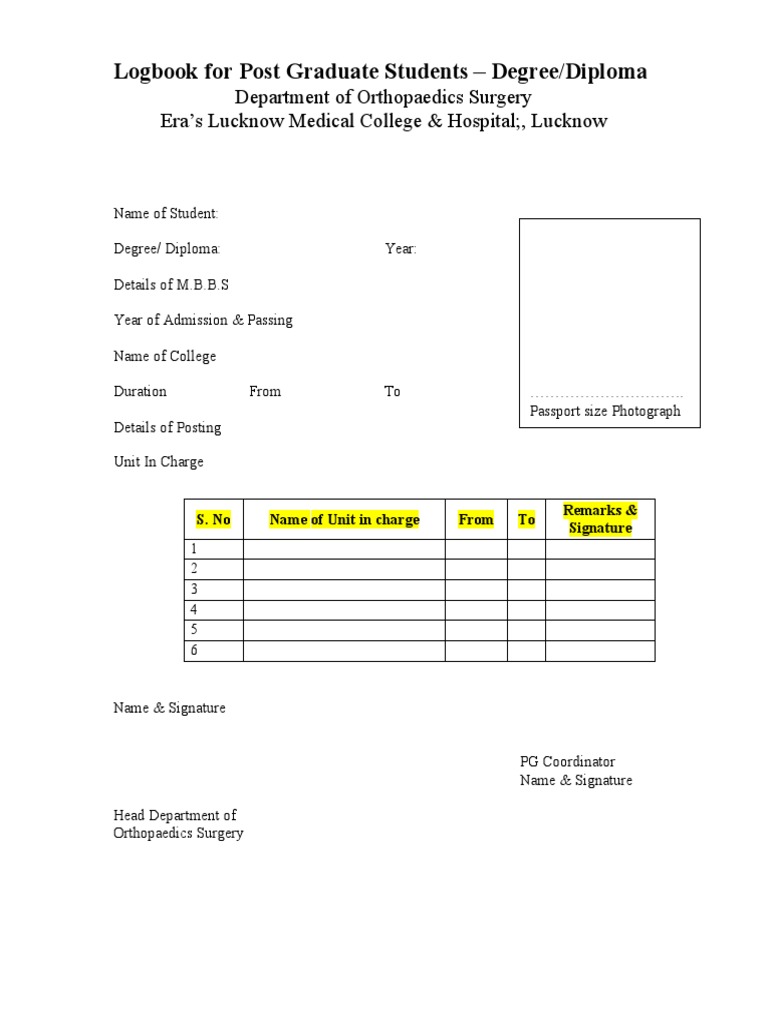Orthopaedic Surgery Logbook Template | PDF | Orthopedic Surgery | Surgery
