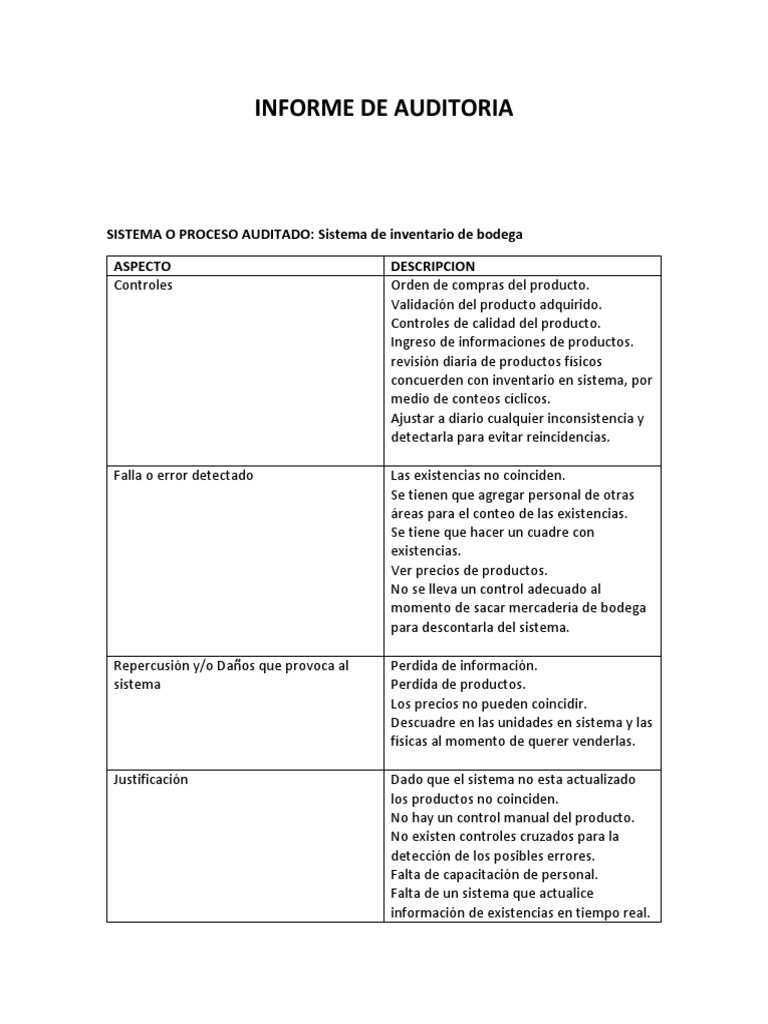 Informe de Auditoria | PDF
