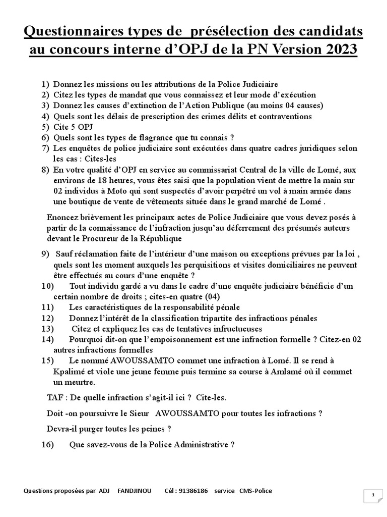 EPREUVES Test OPJ VERSION 2023 | PDF