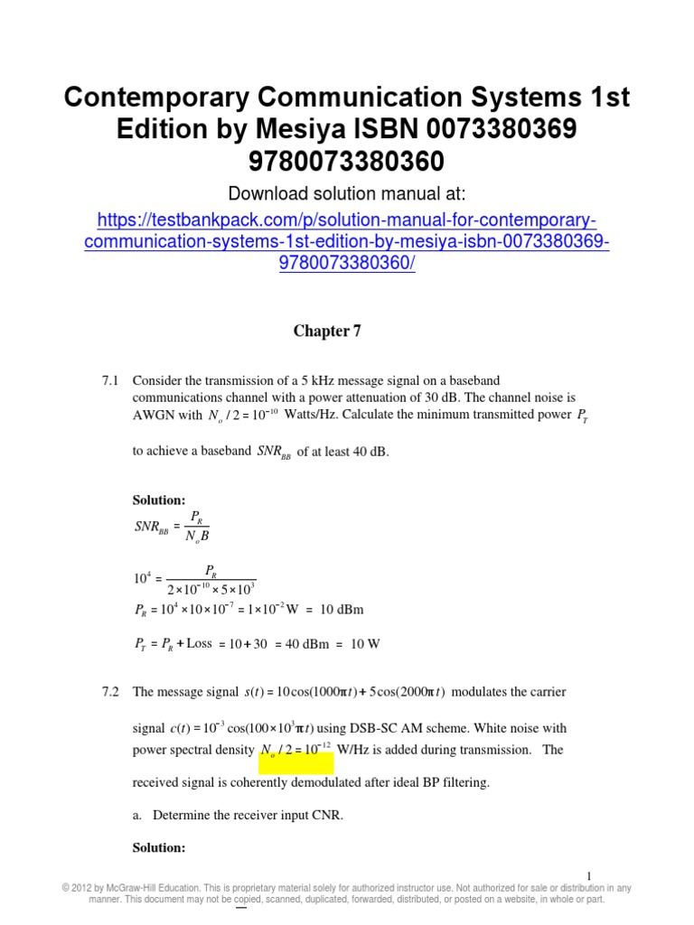 Contemporary Communication Systems 1st Edition Mesiya Solutions Manual