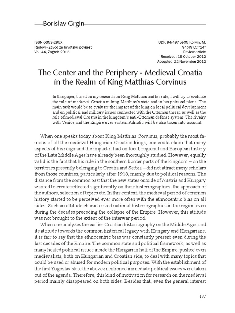 Borislav Grgin, Medieval Croatia in The Realm of King Matthias Corvinus | PDF