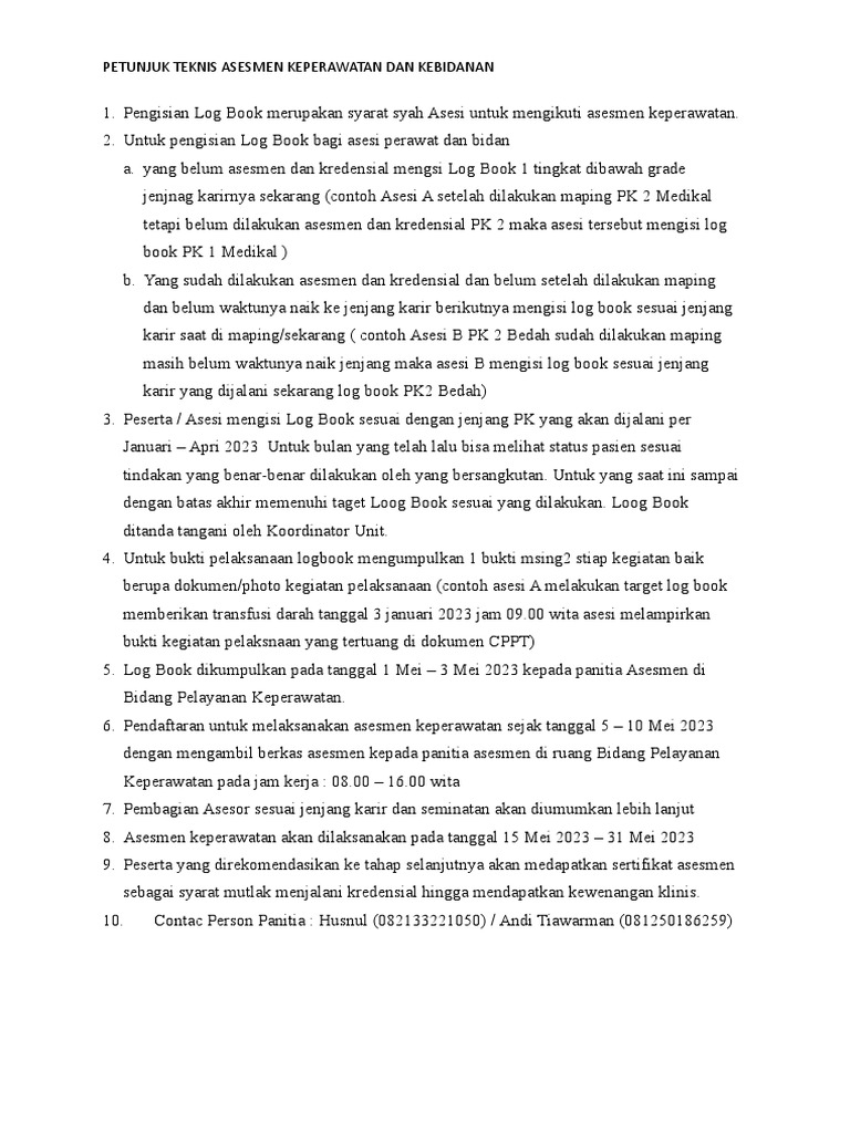 Petunjuk Teknis Asesmen Keperawatan Dan Kebidanan 2023 | PDF