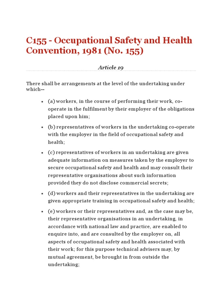 C155-R164 - International Labour Organization ILO | PDF | Occupational Safety And Health ...
