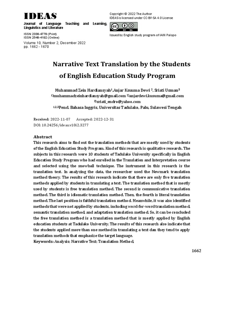 Narrative Text Translation by The Students | PDF