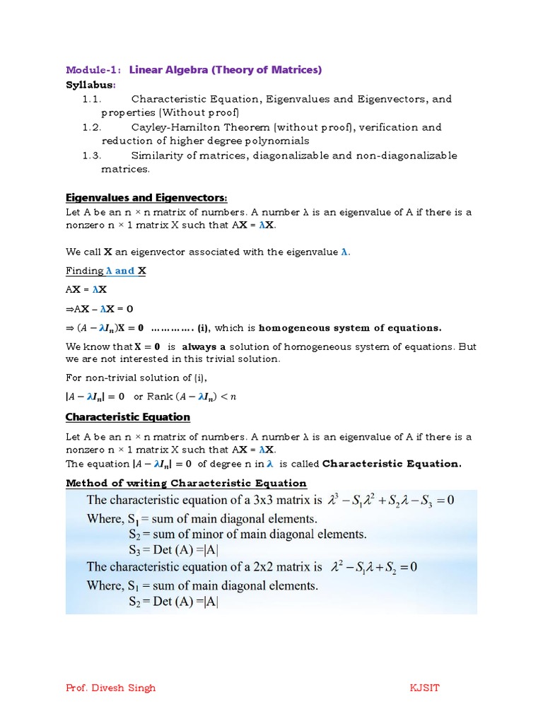 Module 1 Pdf Eigenvalues And Eigenvectors Matrix Mathematics