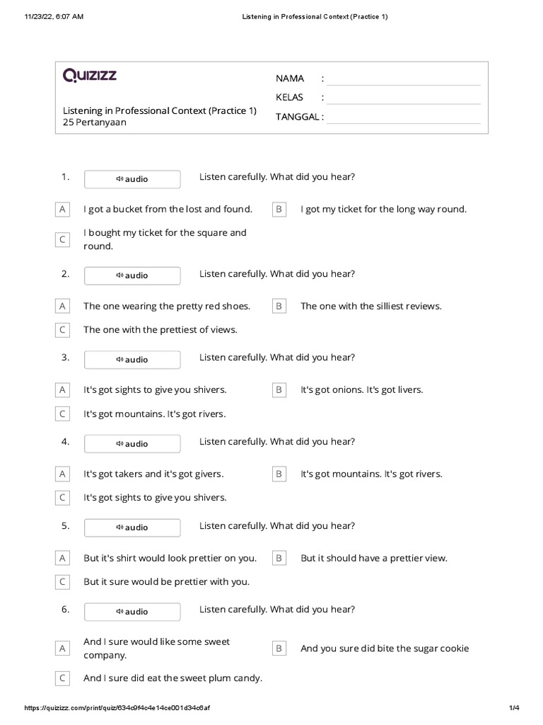 Listening in Professional Context (Practice 1) | PDF