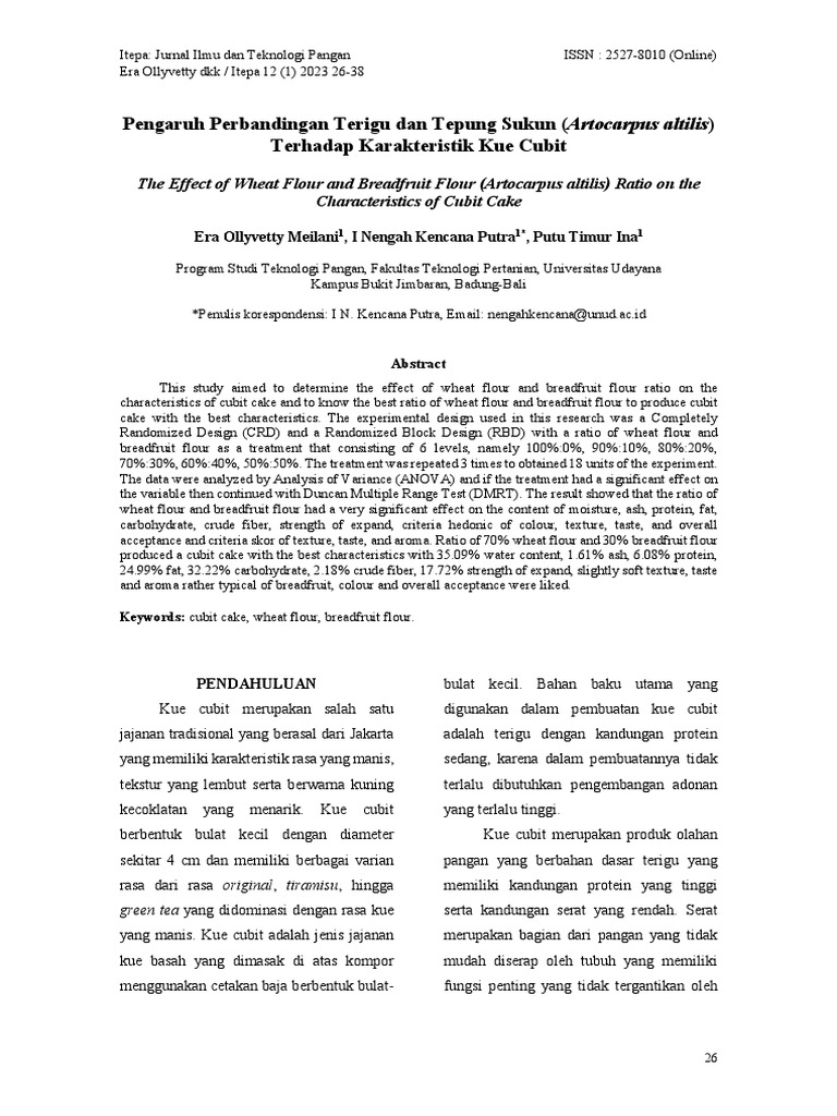 Pengaruh Perbandingan Terigu Dan Tepung Sukun (Artocarpus Altilis)Terhadap Karakteristik Kue ...