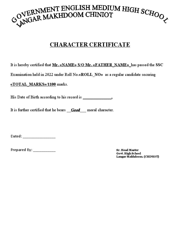 Character Certificate | PDF